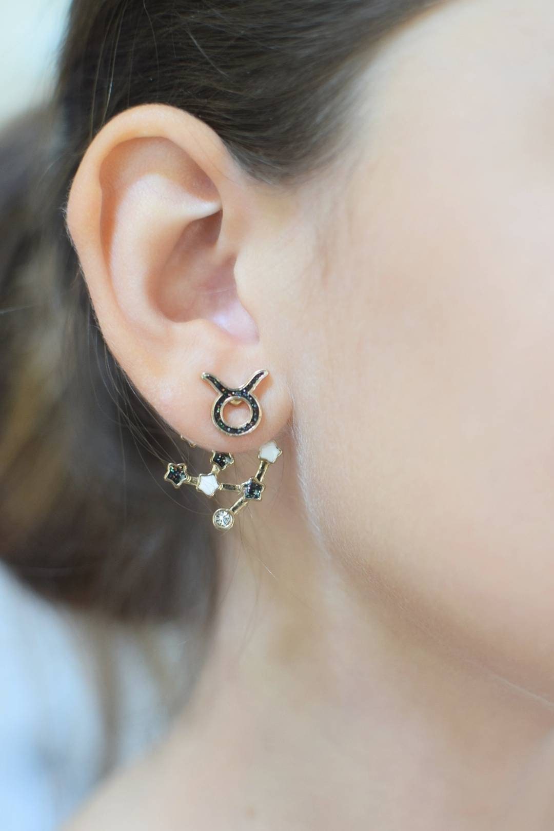 Taurus Earrings: Hand Painted Zodiac Star Sign Ear Jackets - Etsy
