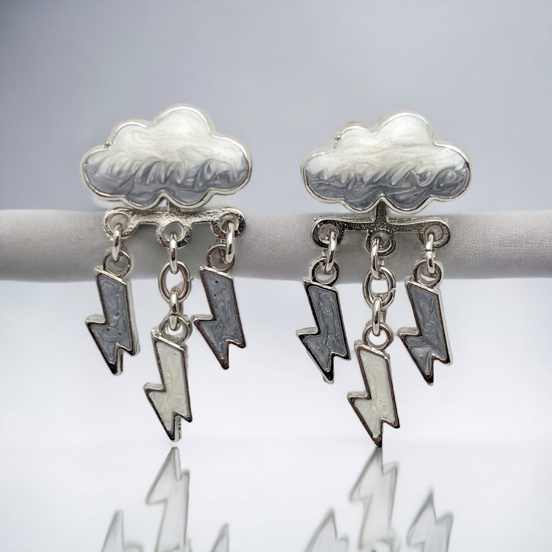 Thunder Cloud Frontback Earrings Gray Cloud & Lightening Bolt Ear ...
