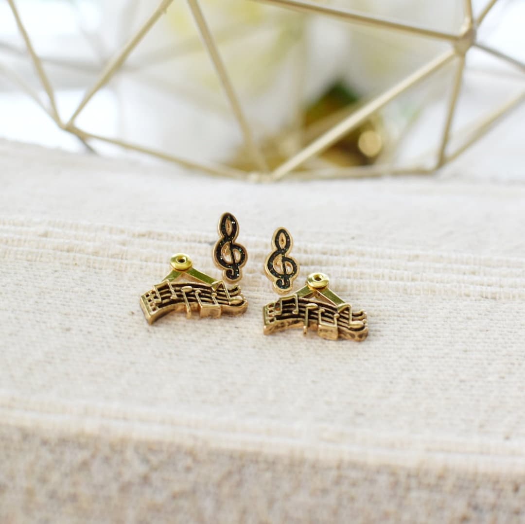 Hand-painted Enamel Music Note Earrings, Gold Plated - Etsy