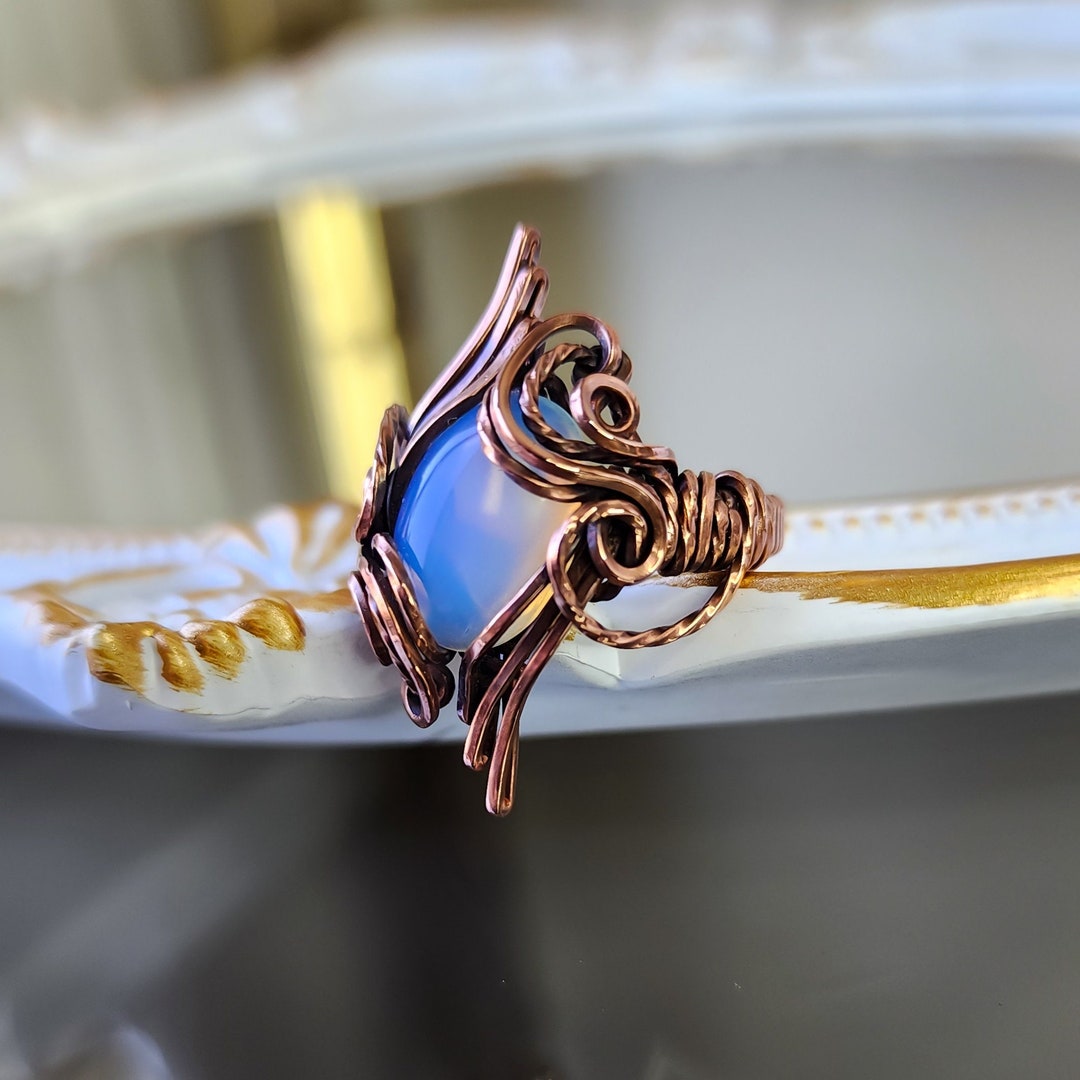 Opalite Ring, Wire Wrapped Pure Copper Jewelry, Gifts for Her, Handcrafted Elven Jewelry ...