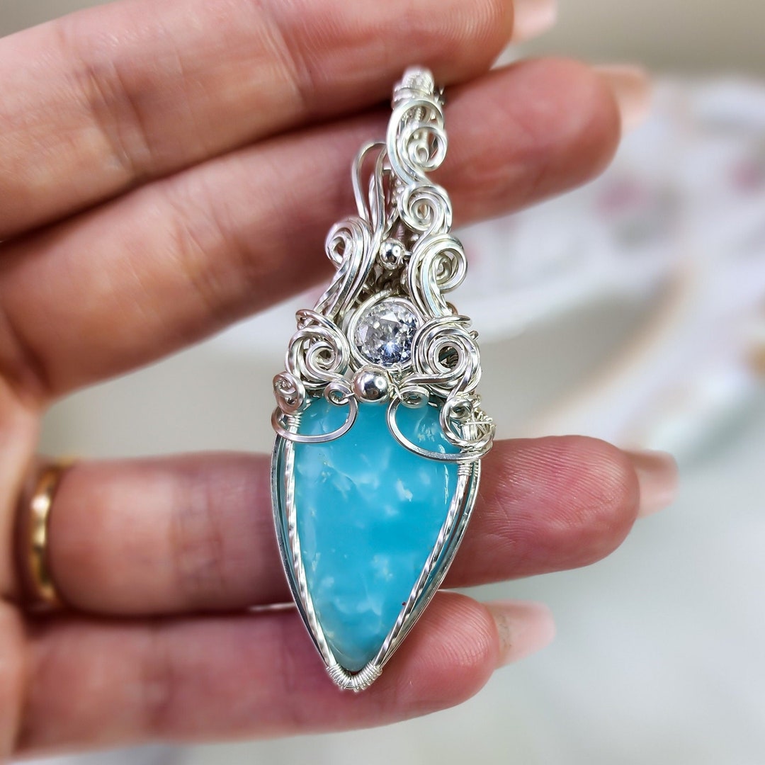 Sterling Silver Hemimorphite Wire Wrapped Crystal Necklace, Handcrafted ...