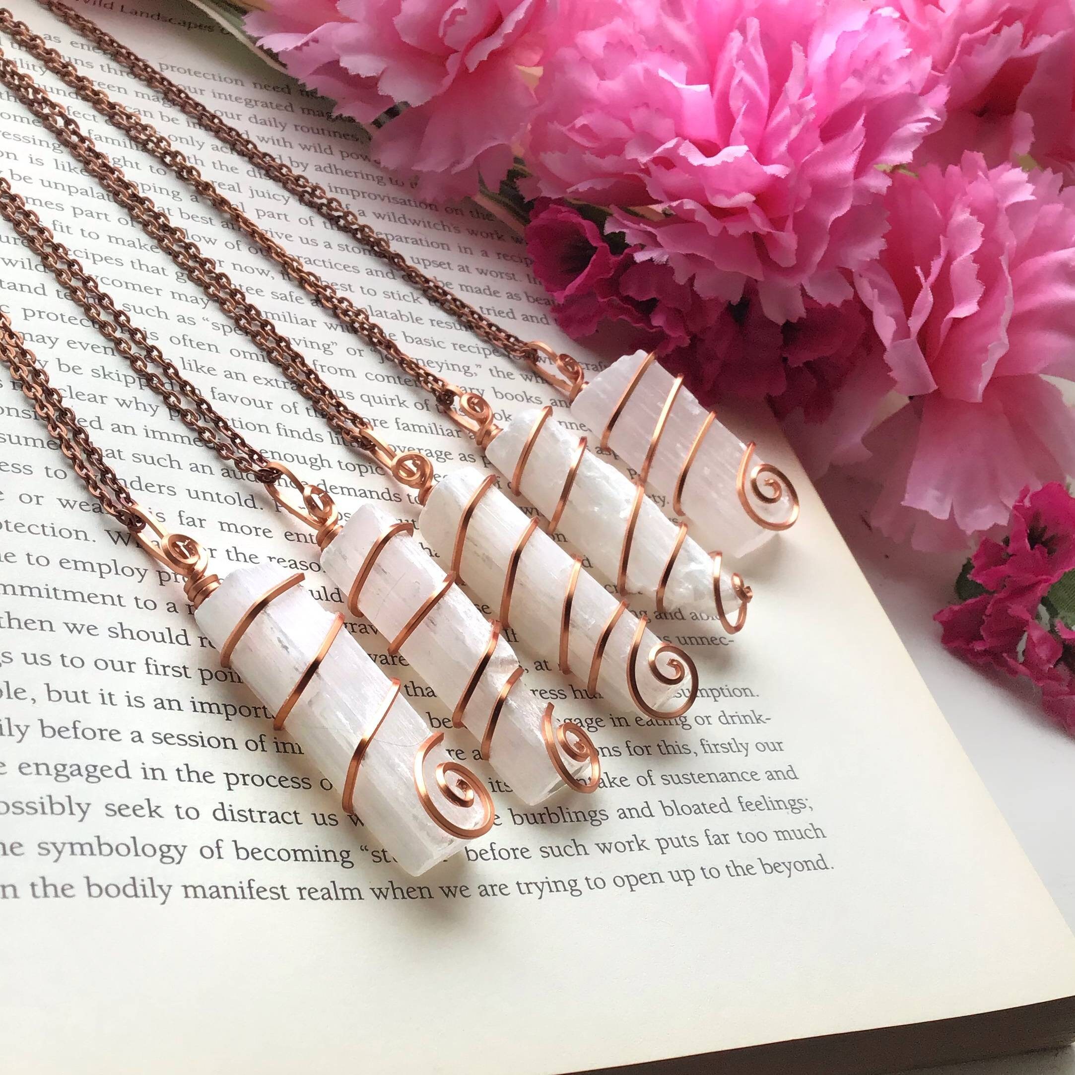 Selenite Necklace Raw Crystal Jewelry Wire Wrapped Gifts | Etsy