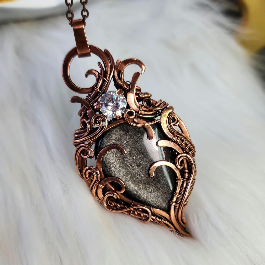 Silver Sheen Obsidian, Elven Jewelry, Wire Wrapped, Gifts for Her ...
