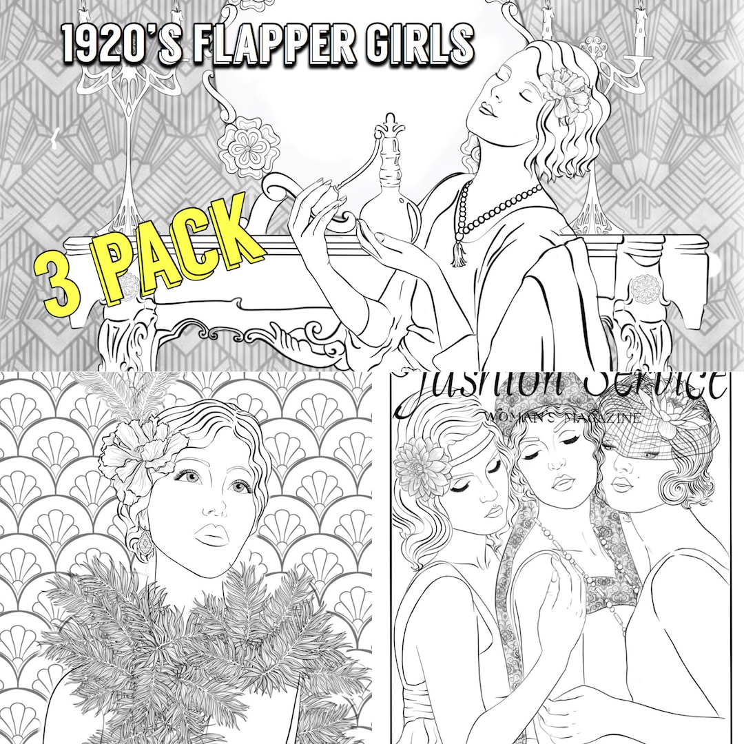 1920s Flapper Pack 1 Adult Colouring Pages Set of 3 Digital Stamp ...