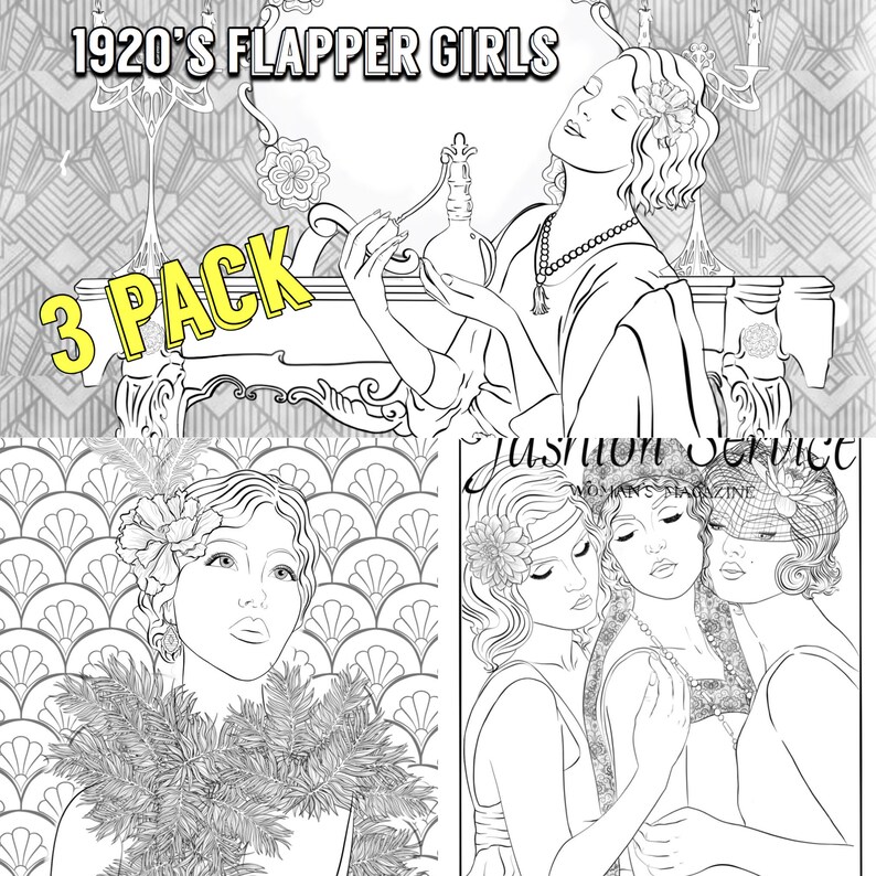1920s Flapper Pack 1 Adult Colouring Pages Set of 3 Digital Stamp ...
