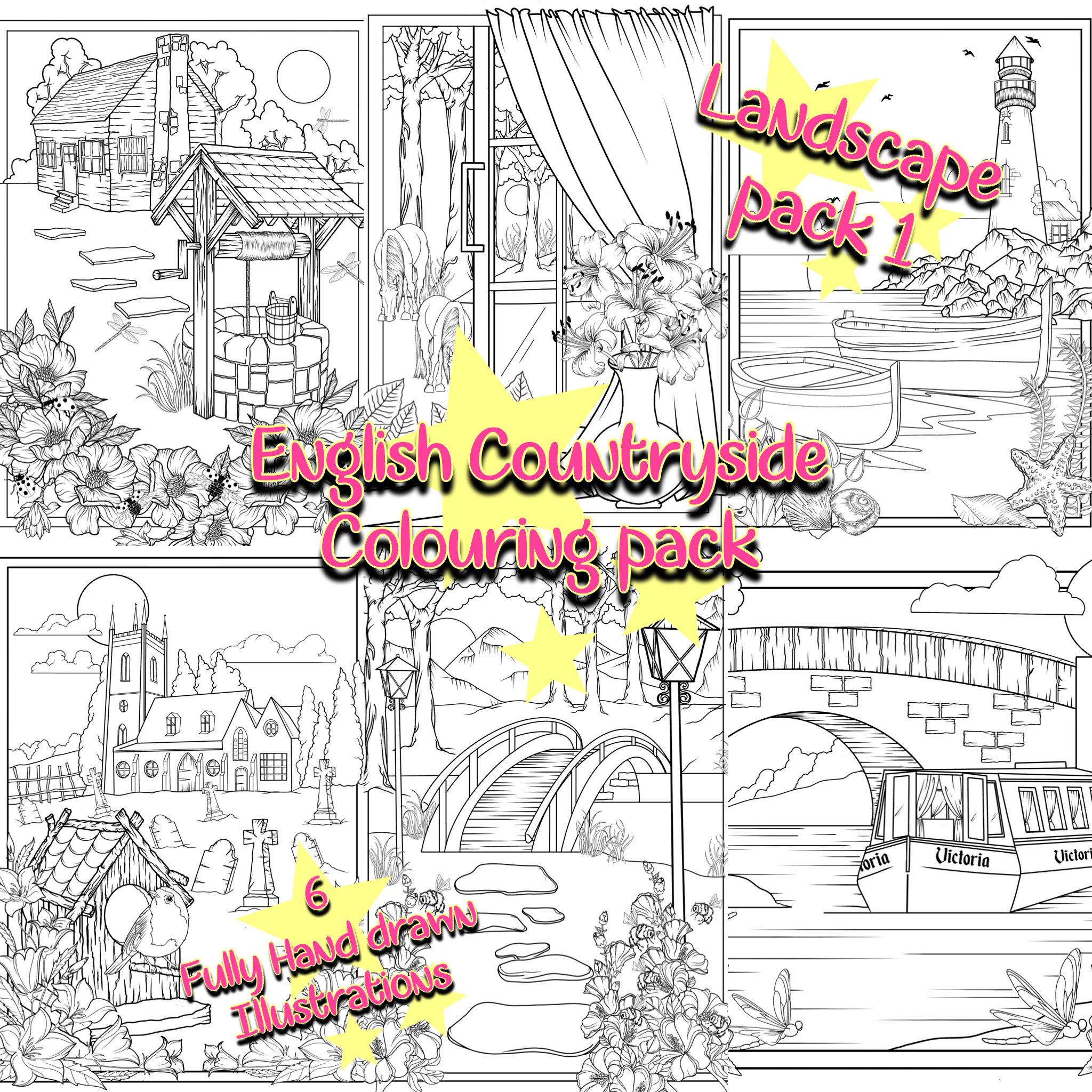 English Countryside Adult Colouring Pack 1 - Etsy