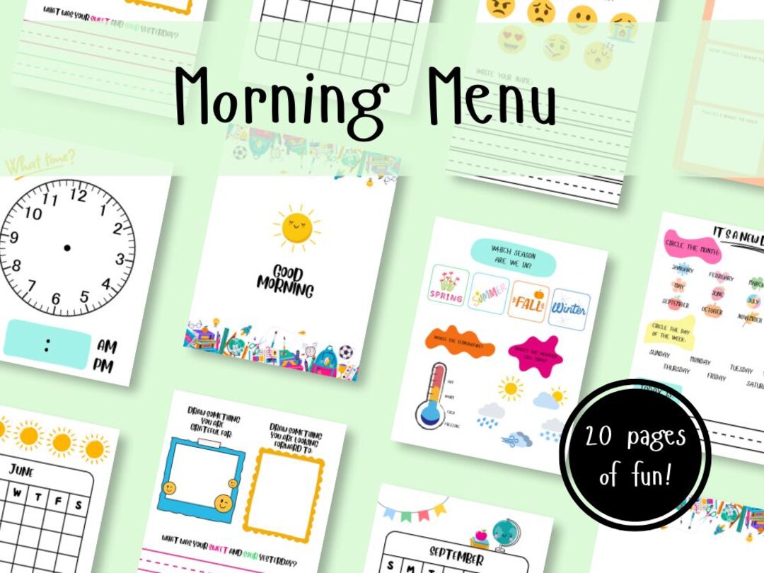 Morning Menu Elementary Students Calendar Pages Kids Gratitude Journal ...