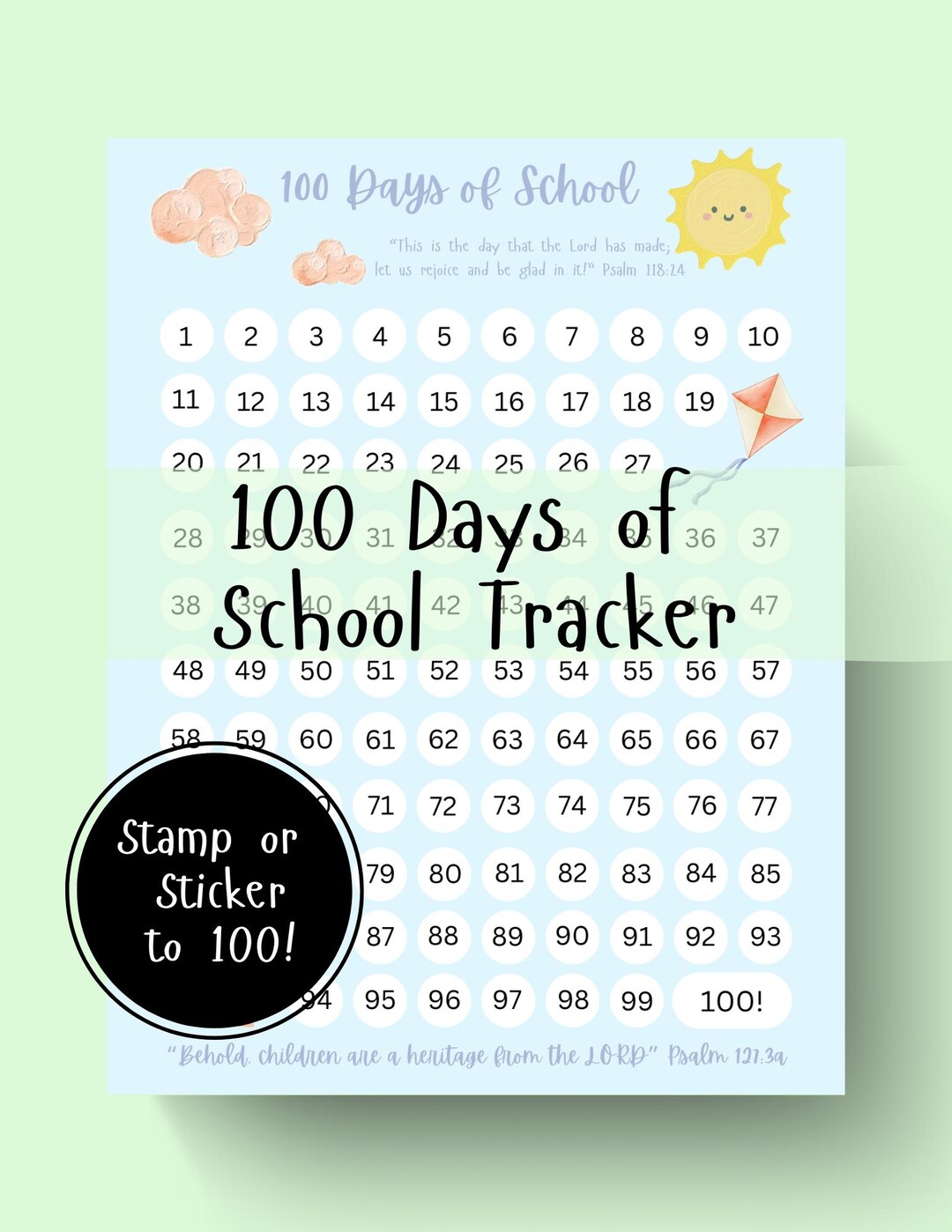 100 Days of School Countdown Sky Blue Tracker Homeschool Teacher ...