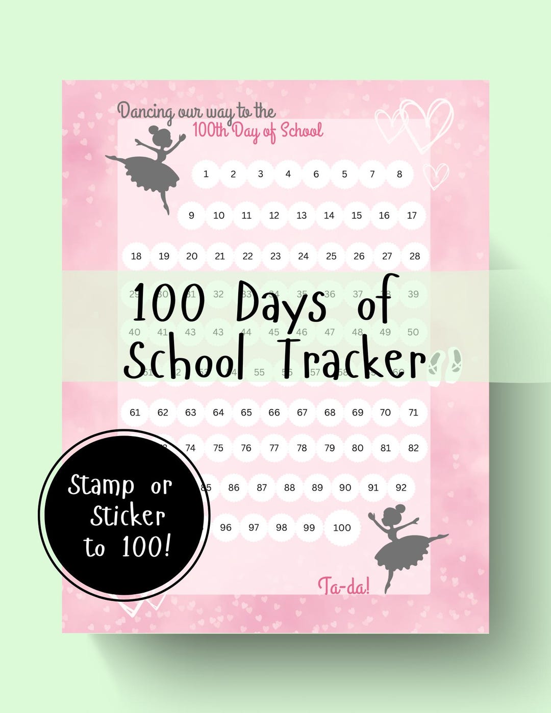 100th Day of School Tracker Homeschool Classroom Countdown Ballerina ...