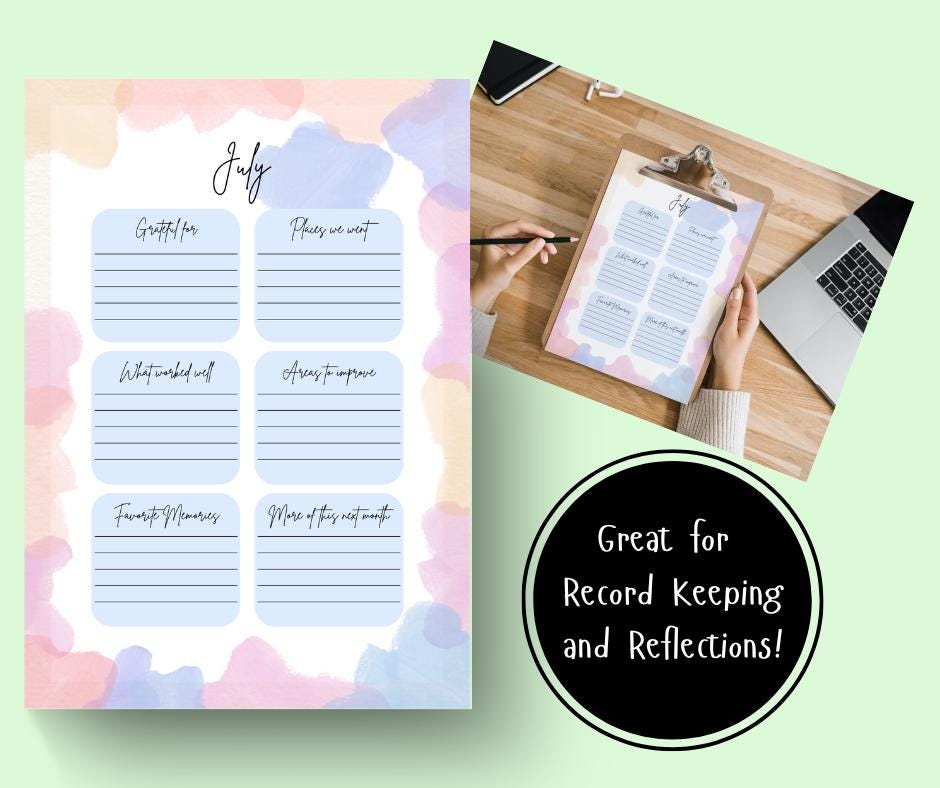 Monthly Journal Recap Homeschool Teacher Record Keeping Monthly Recap ...