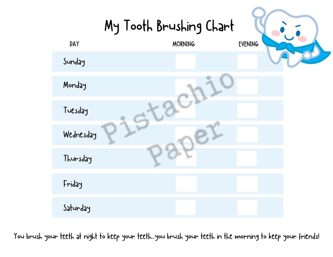 Tooth Brushing Chart Kids Habit Tracker for Boys and Girls - Etsy