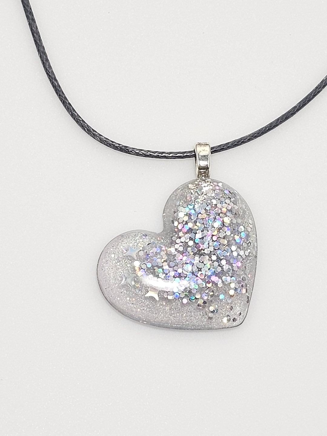 Offset Heart Chunky Holographic Glitter Resin Pendant - Etsy