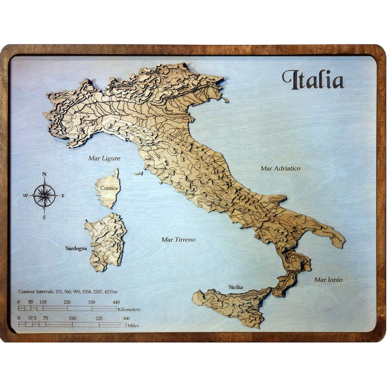 Italy Wood Engraved Map - Etsy