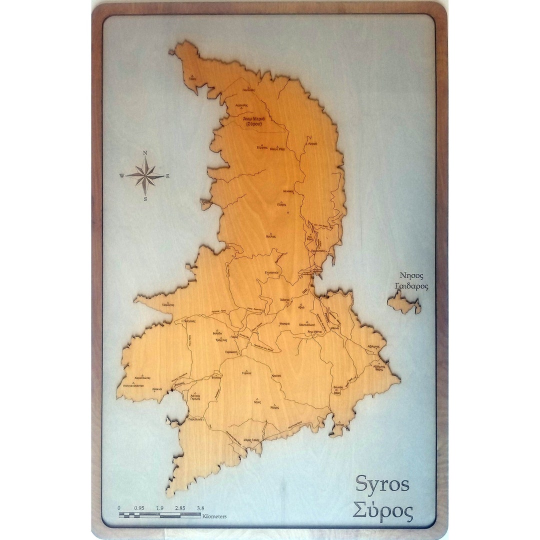 Syros, Greece Map Handmade Gift Wood Wall Art - Vintage Travel Home ...