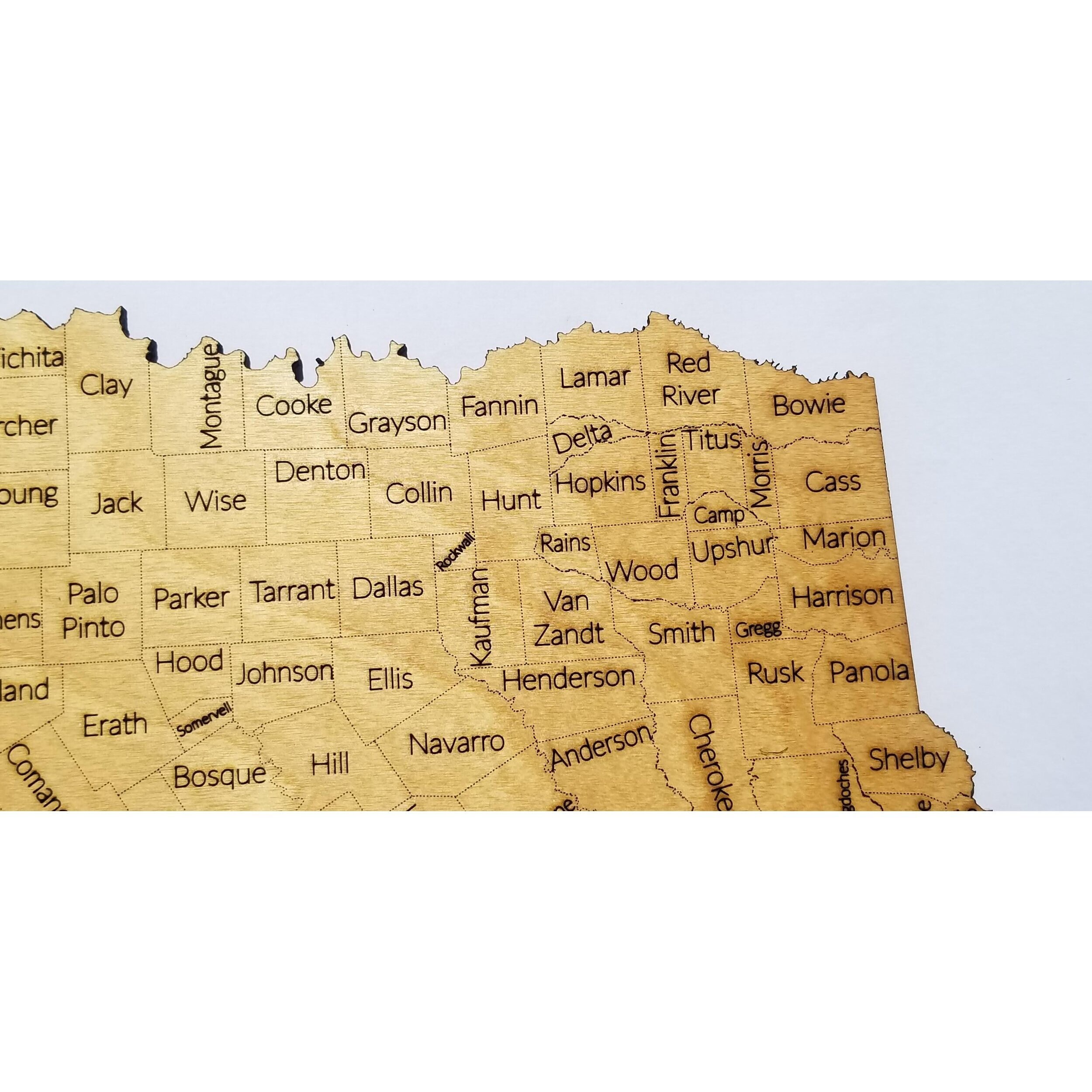 Texas State County Map Handmade Gift Wood Wall Art Map - Vintage Travel ...