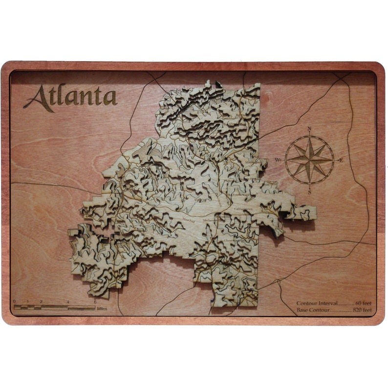 Atlanta, GA Map Handmade Gift Wood Wall Art - Vintage Travel Home Decor ...