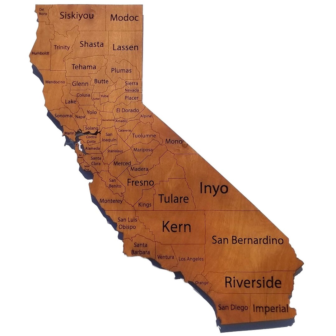 California State County Map Handmade Gift Wood Wall Art - Vintage ...