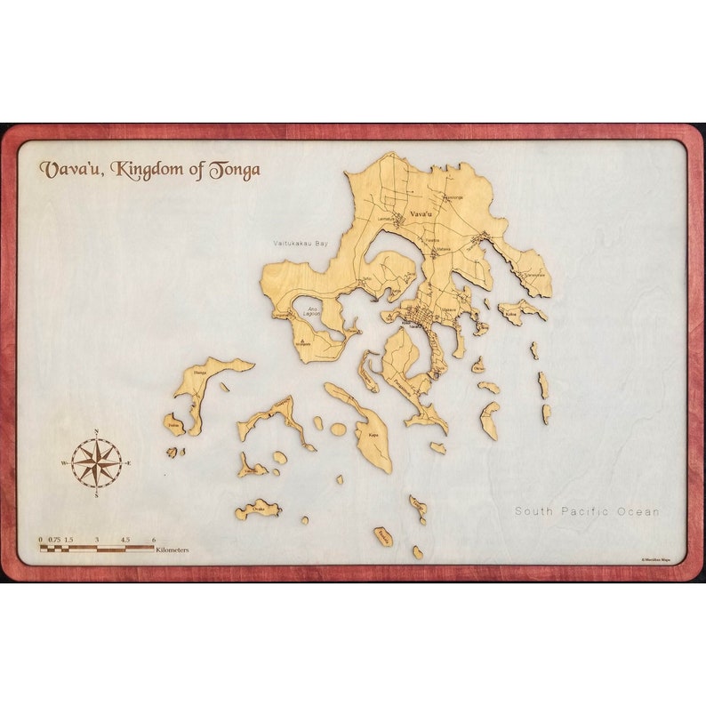 Vavau, Tonga Map Handmade Gift Wood Wall Art - Vintage Travel Home ...