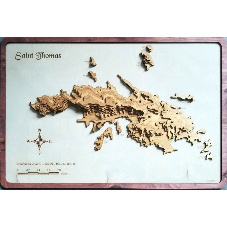 St. Thomas Map Handmade Gift Wood Wall Art - Vintage Travel Home Decor ...