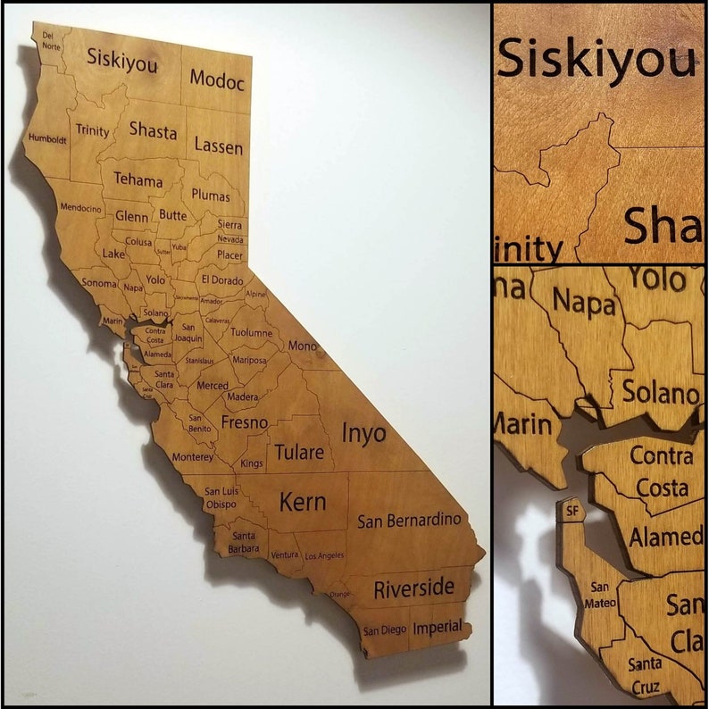California State County Map Handmade Gift Wood Wall Art - Vintage ...