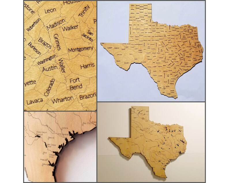 Texas Wood Map Engraved Wood Map - Etsy