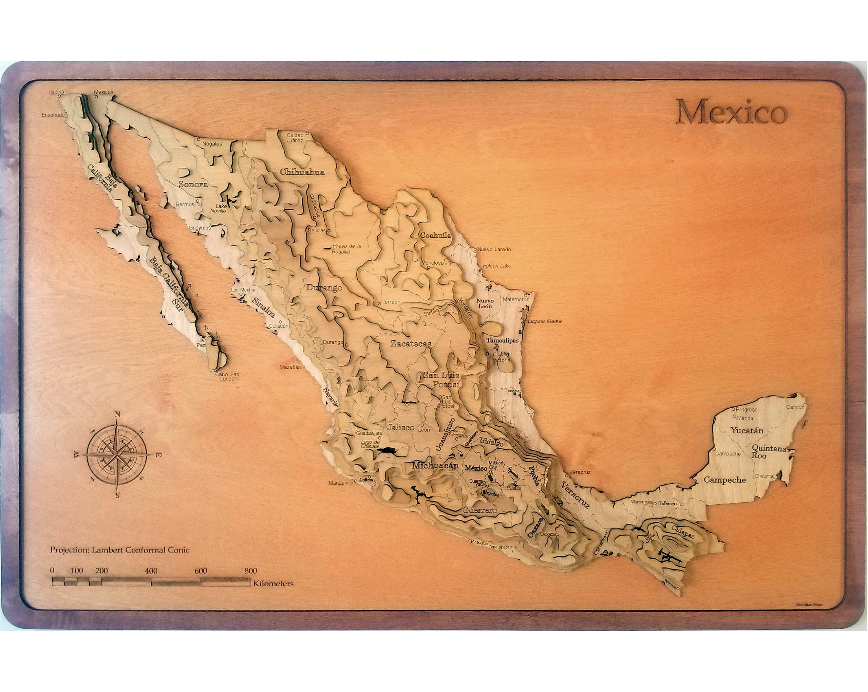 Mexico Wood Engraved Map - Etsy