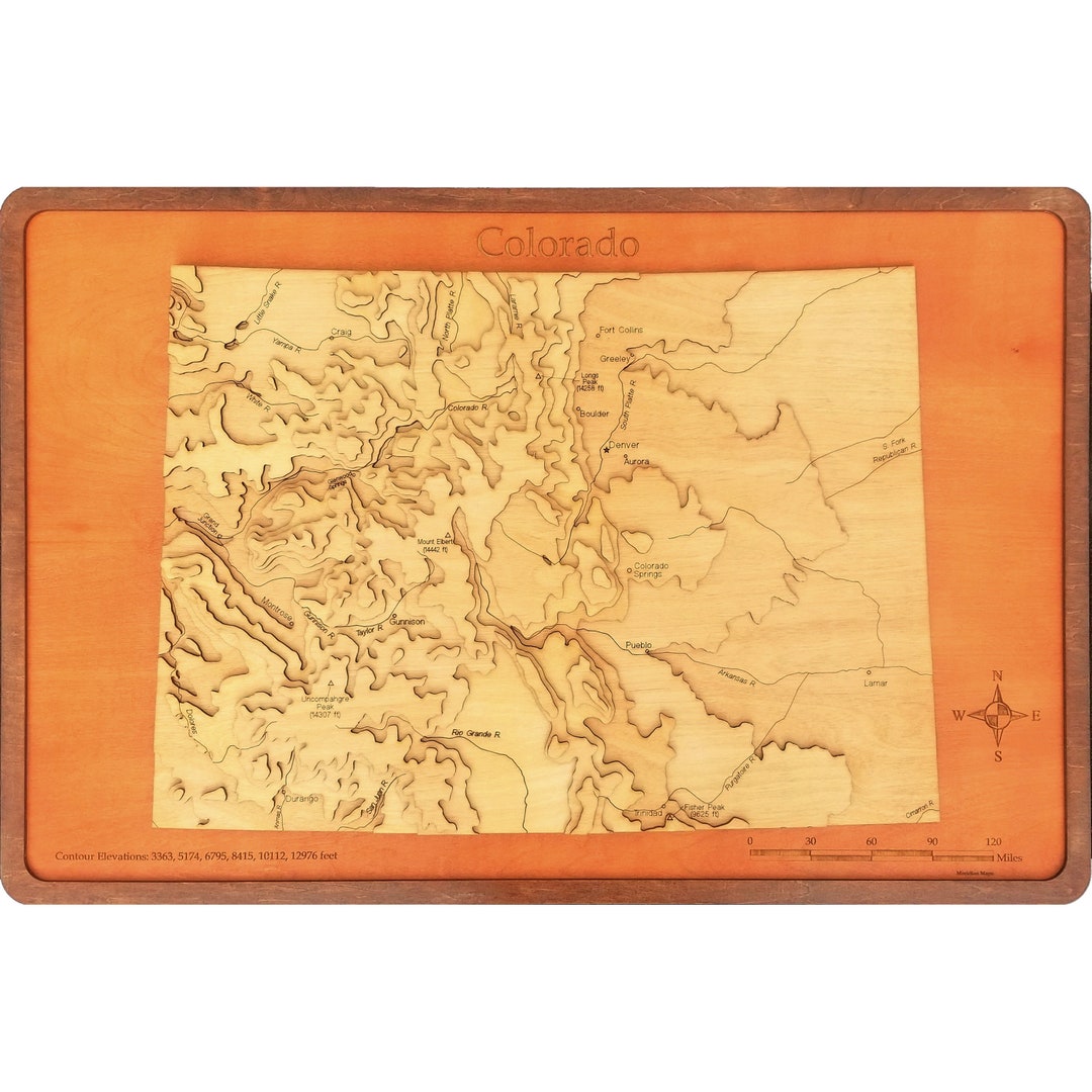 Colorado Topographic Wood Engraved Map - Etsy