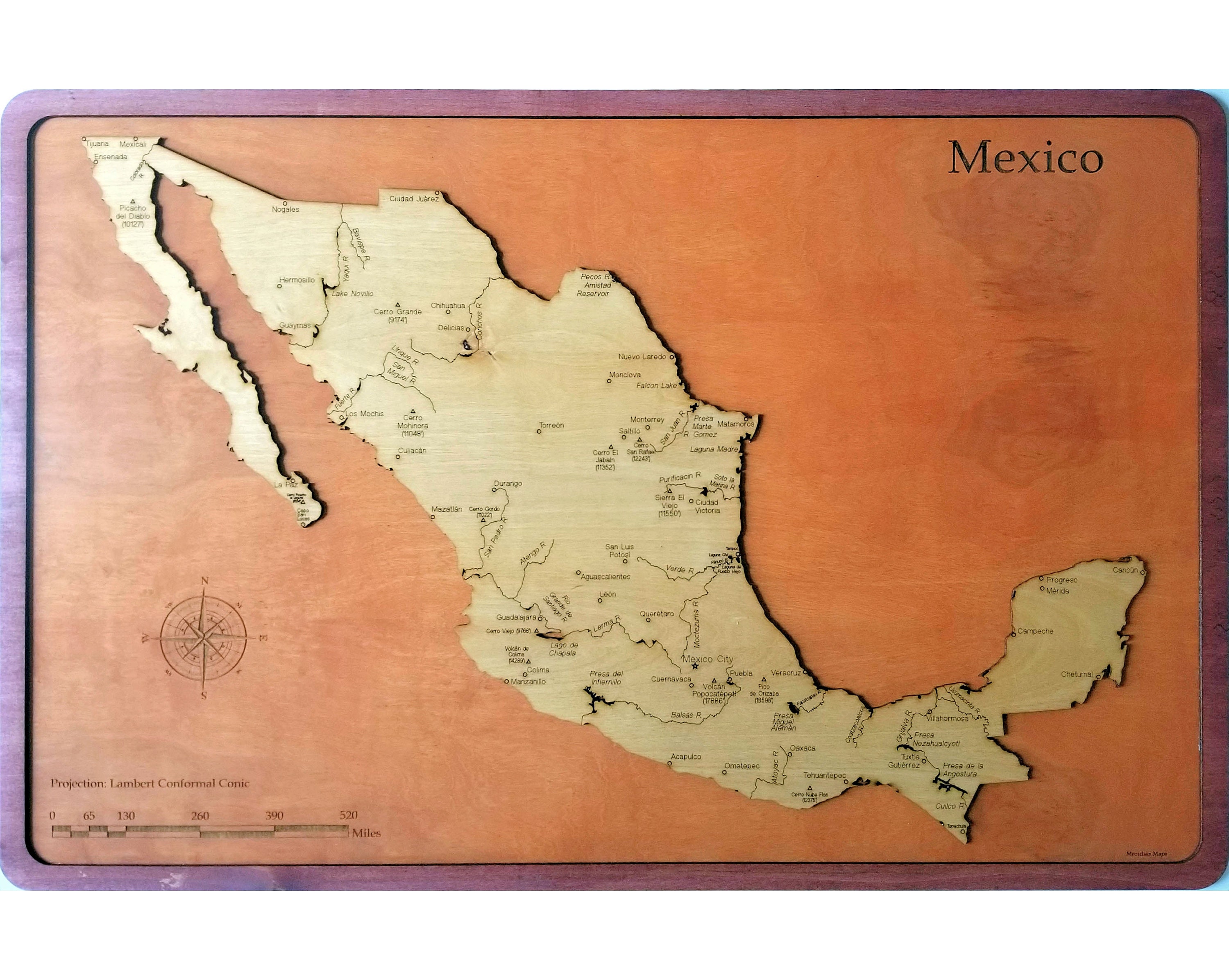 Mexico Wood Engraved Map - Etsy