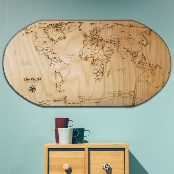 Oval World Map Wall Art - Etsy