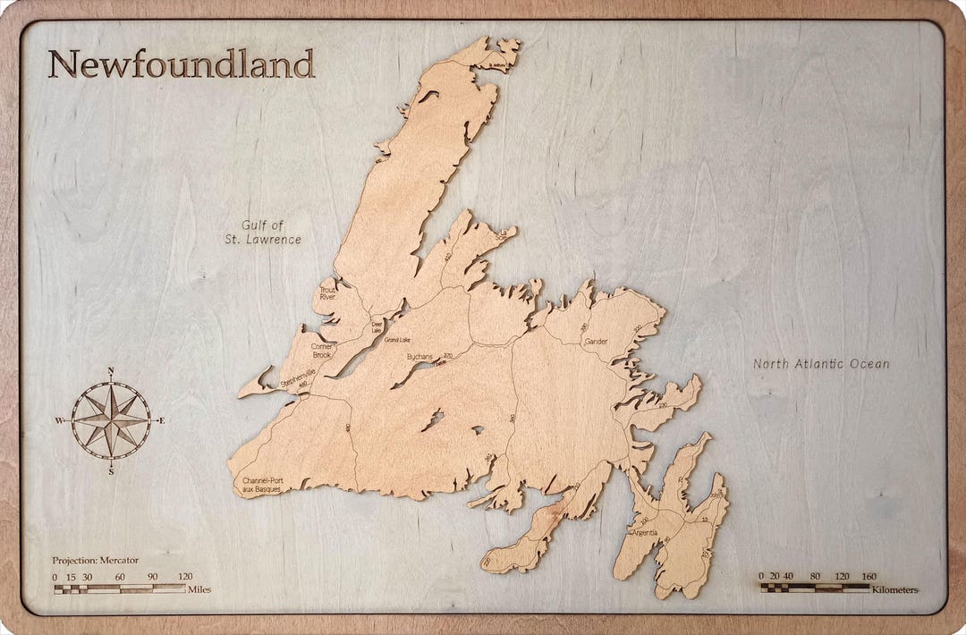 Newfoundland Island Map Handmade Gift Wood Wall Art - Vintage Travel ...