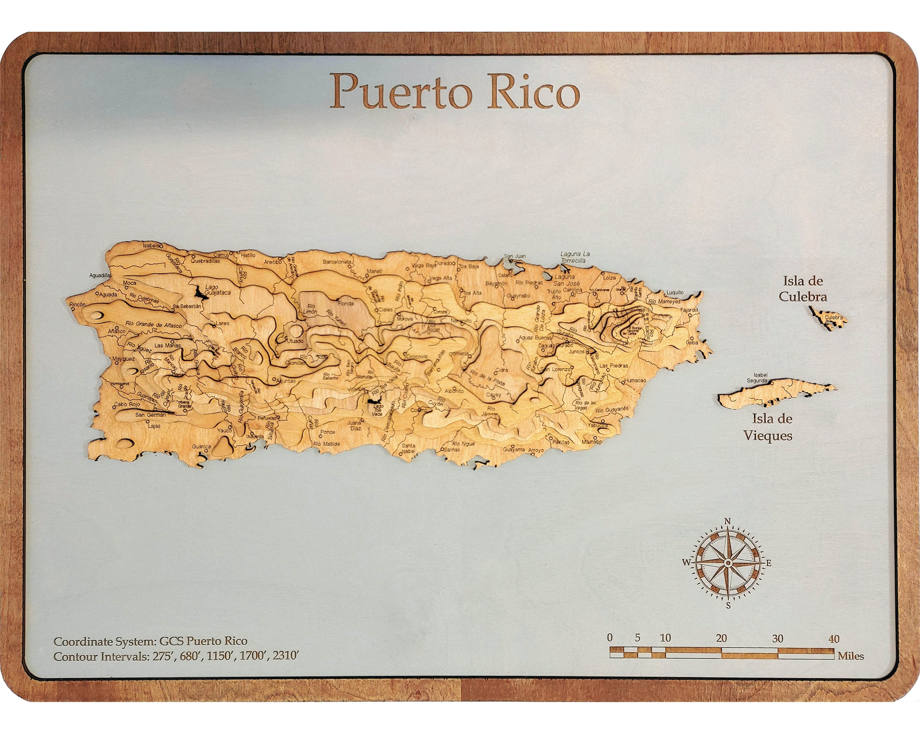Puerto Rico Wood Engraved Map - Etsy