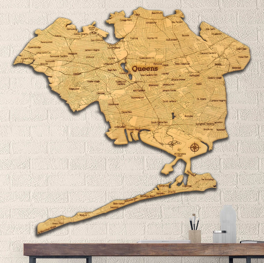 Queens Detailed Road Map Handmade Gift Wood Wall Art - Vintage Travel ...