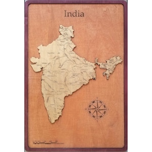 India Map Handmade Gift Wood Wall Art - Vintage Travel Home Decor - Etsy