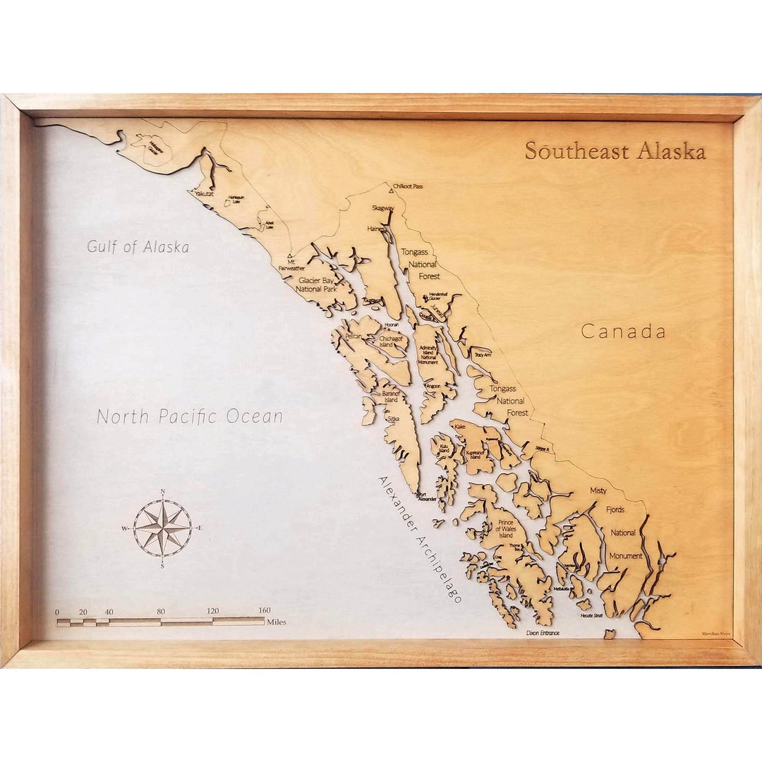 South East Alaska Wood Engraved Map - Etsy