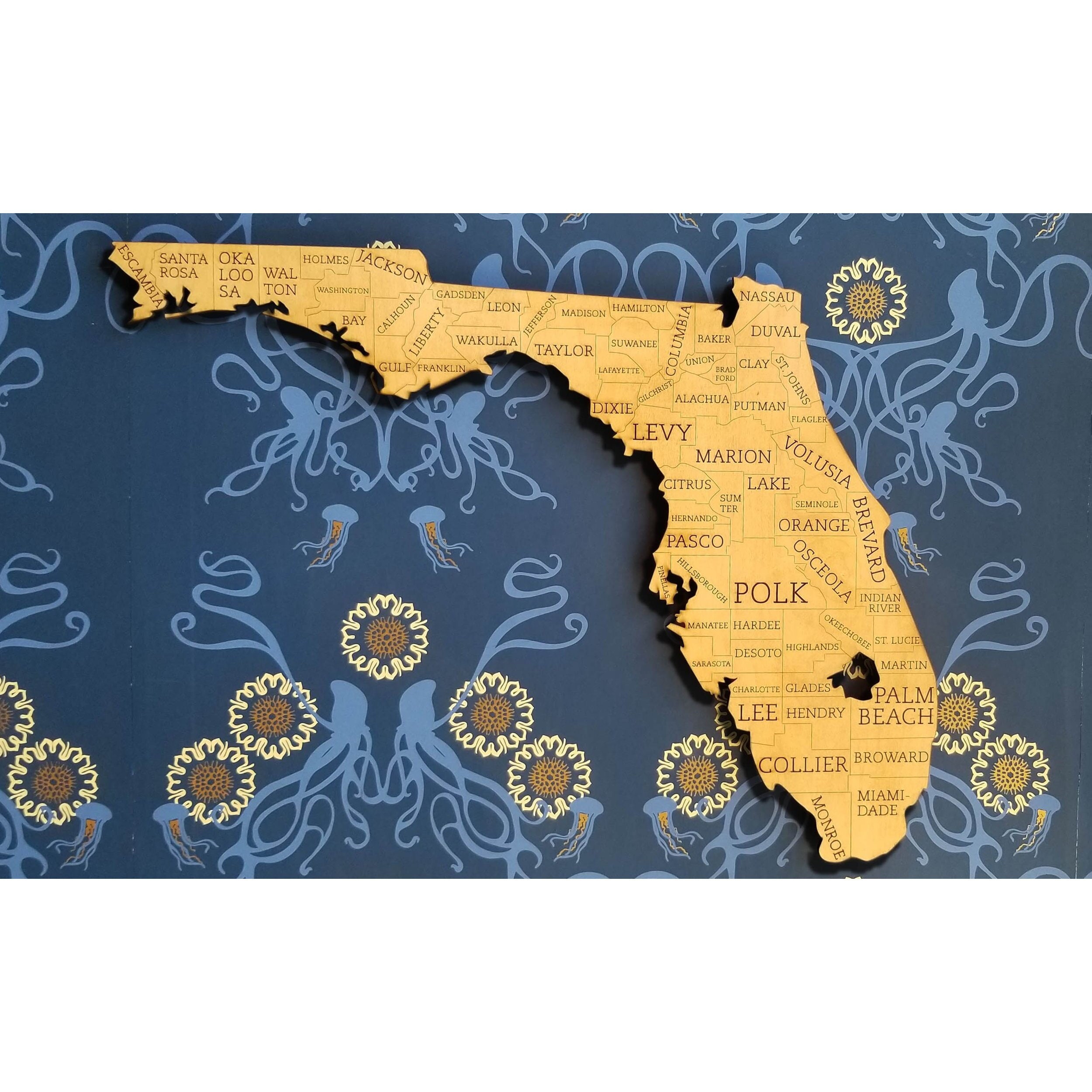 Florida State County Map Handmade Gift Wood Wall Art - Vintage Travel ...
