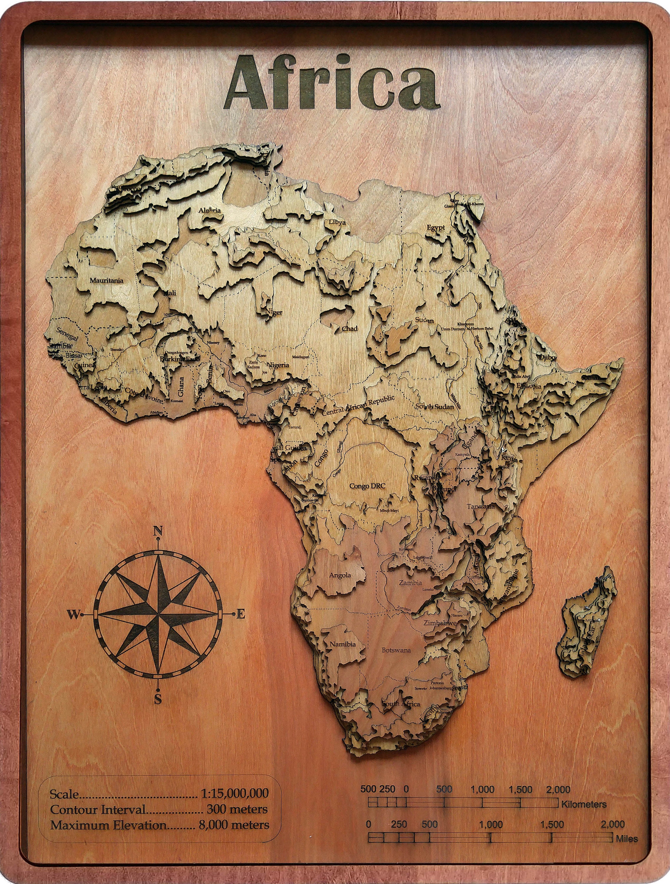 Africa Engraved Wood Map - Vintage Wall Art Home Decor - Etsy