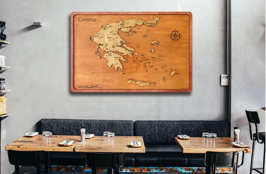 Greece Wood Engraved Map - Etsy