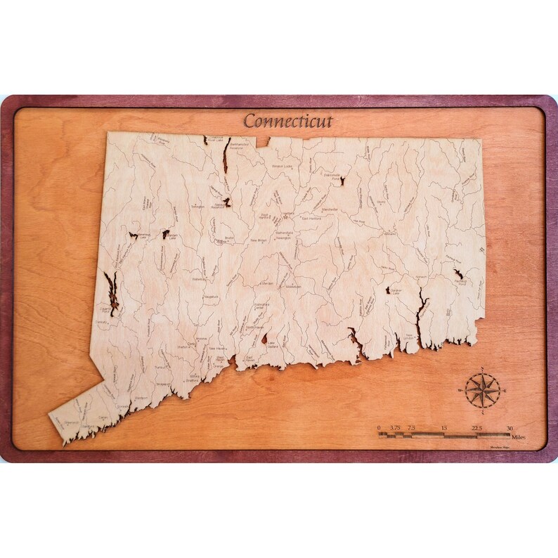 Connecticut Map Handmade Gift Wood Wall Art - Vintage Travel Home Decor ...