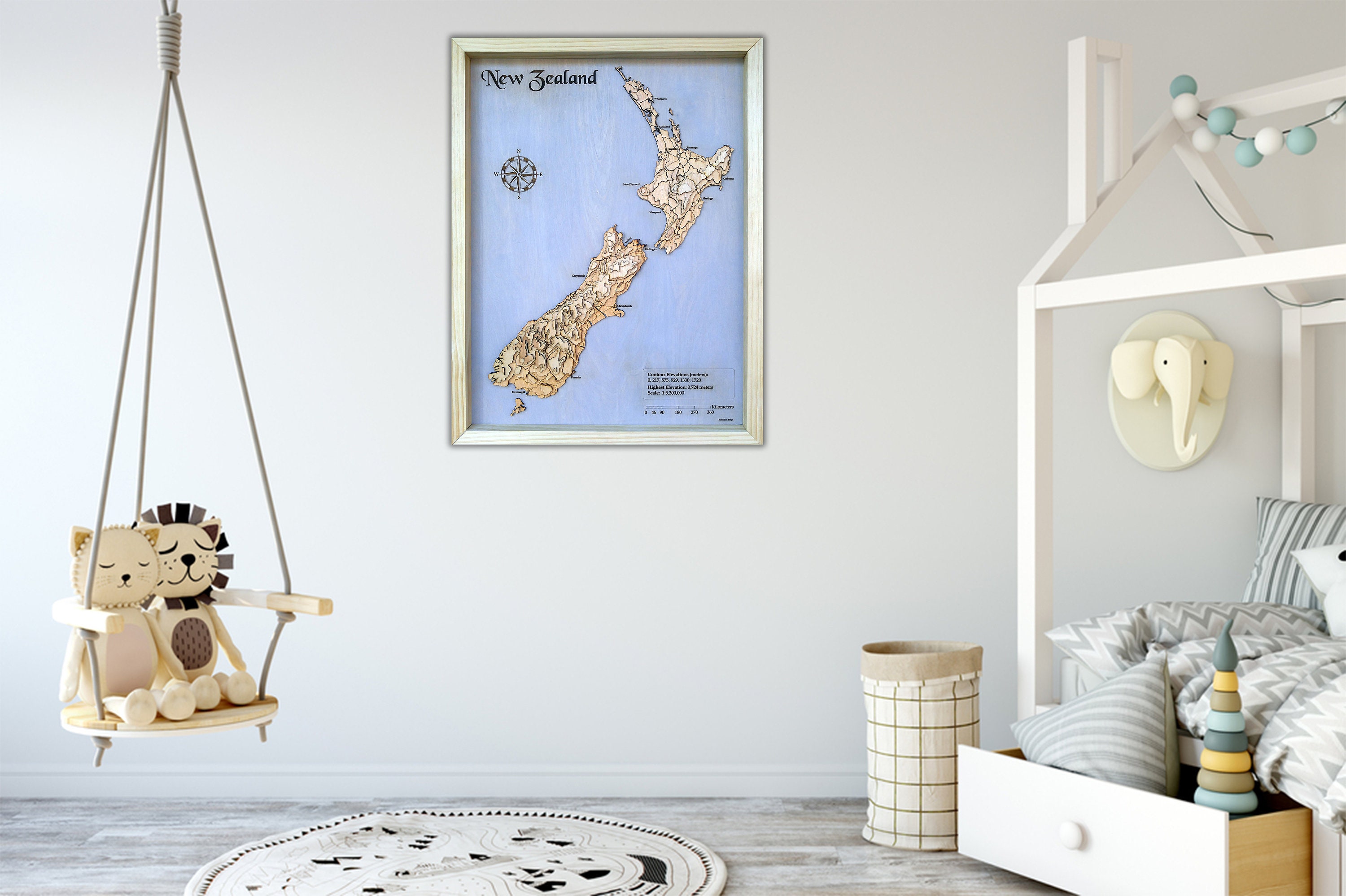 New Zealand Wood Engraved Map - Etsy