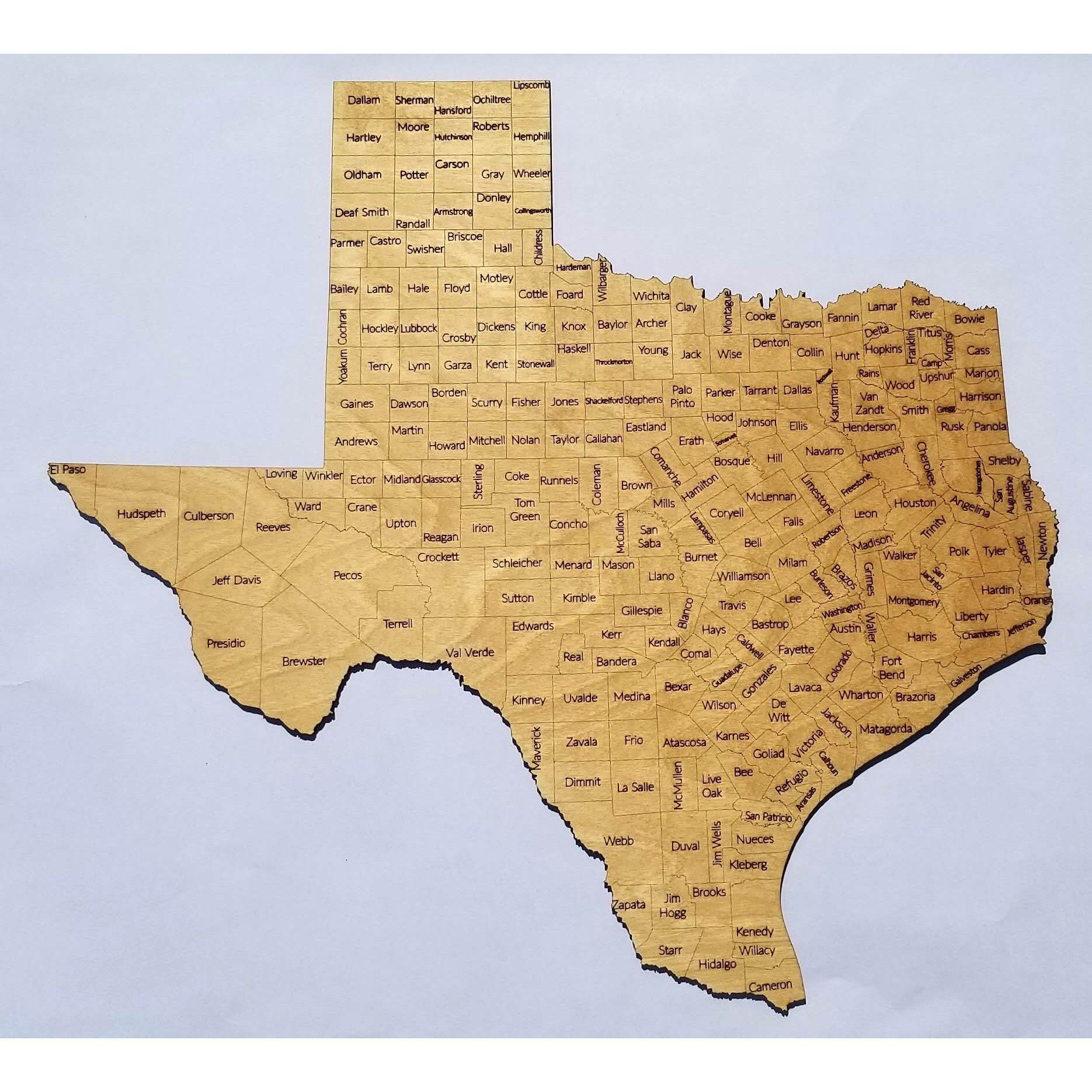 Texas State County Map Handmade Gift Wood Wall Art Map - Vintage Travel ...