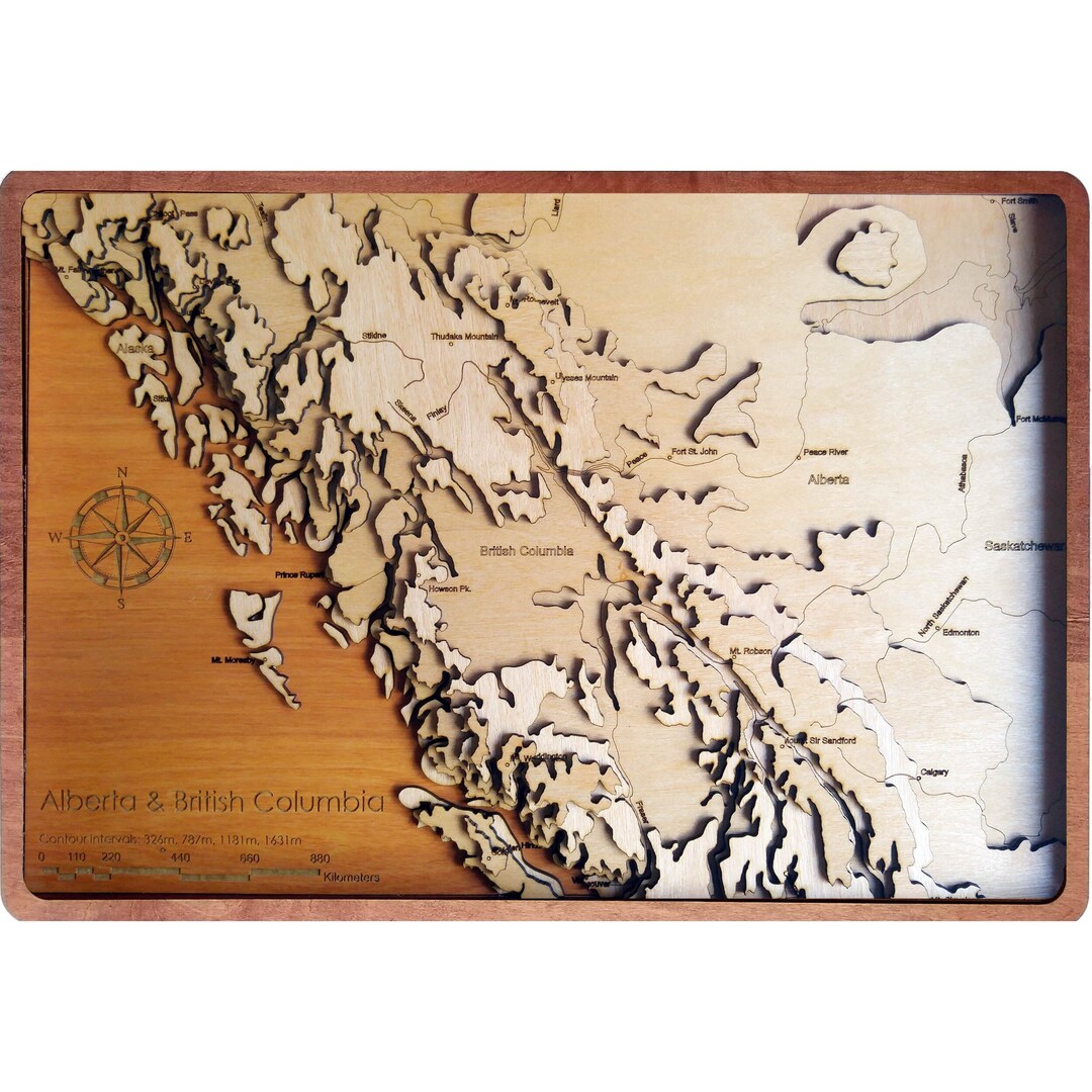 Alberta & British Columbia Map Handmade Gift Wood Wall Art - Vintage ...
