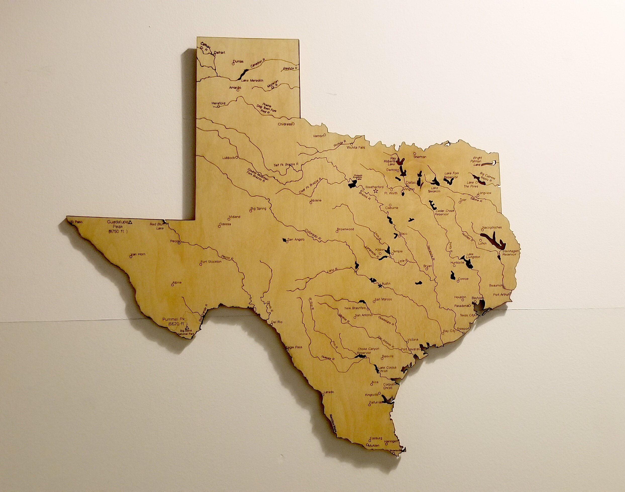 Texas Wood Map — Engraved Wood Map - Etsy