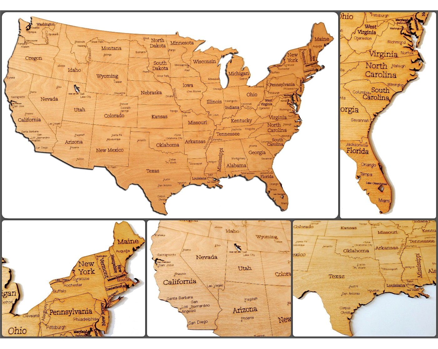 United States Wood Engraved Map - Etsy