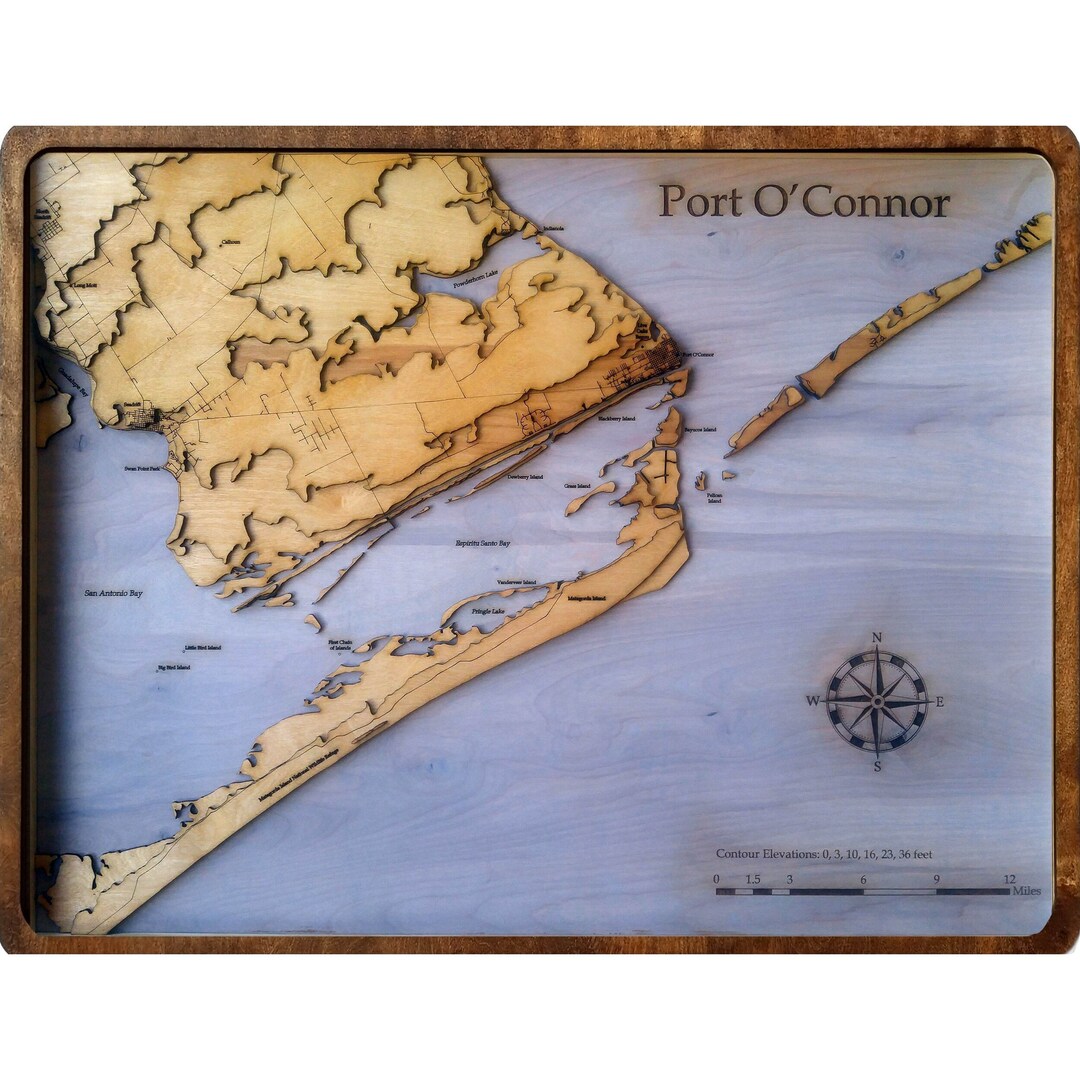 Port O'connor, TX Map Handmade Gift Wood Wall Art - Vintage Travel Home ...