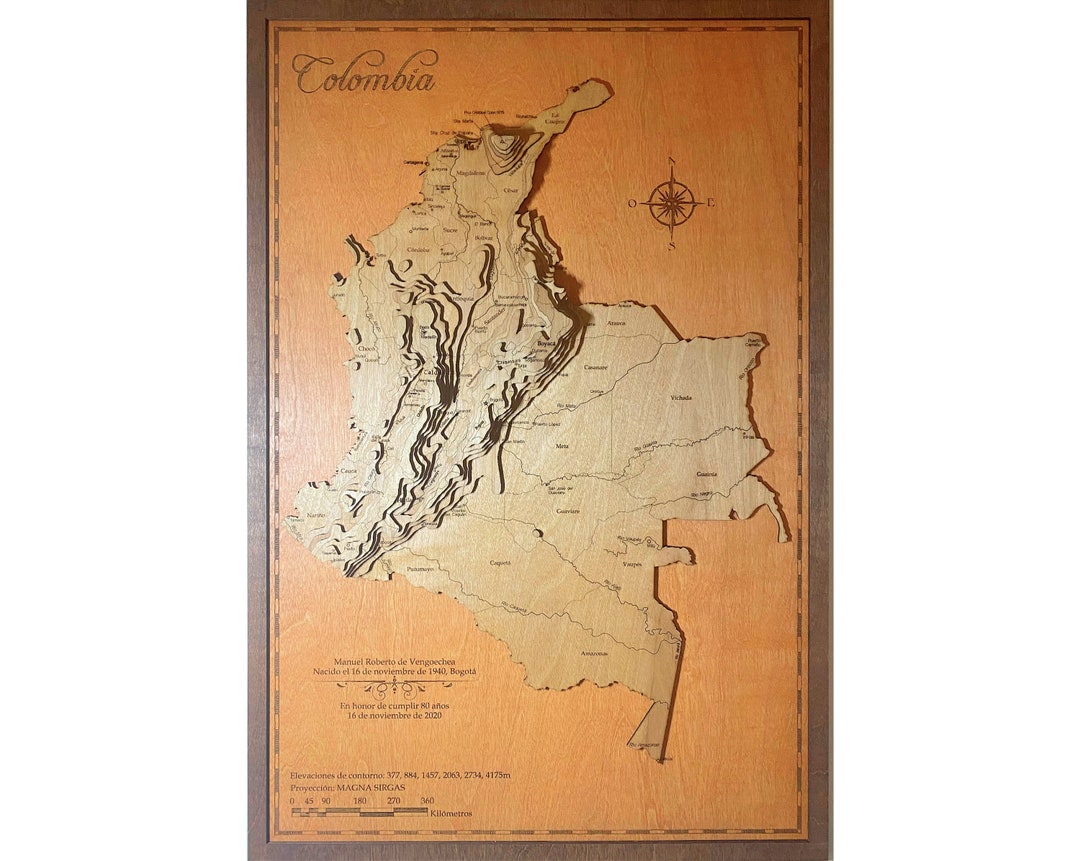 Colombia Wood Engraved Map - Etsy