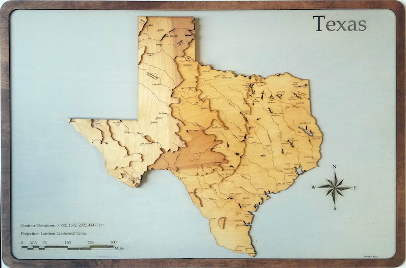 Texas Wood Map — Engraved Wood Map - Etsy