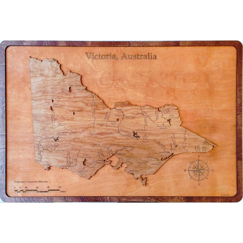 Victoria, Australia Map Handmade Gift Wood Wall Art - Vintage Travel ...