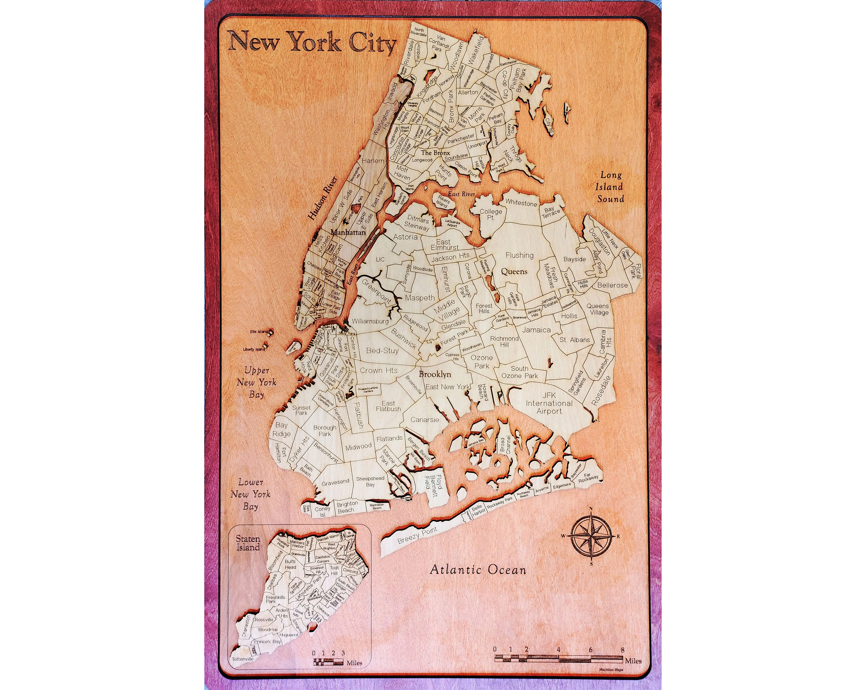 NYC New York City Wood Engraved Map - Etsy