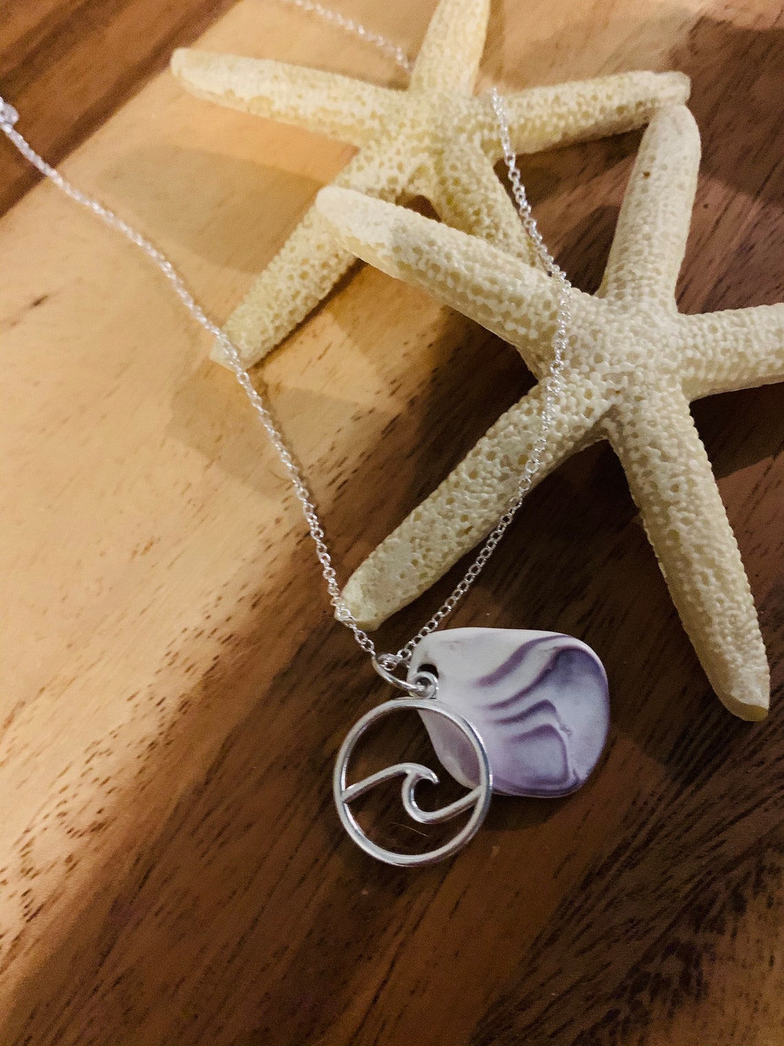 Genuine Purple Wampum Shell Necklace With Wave Charm - Etsy Israel