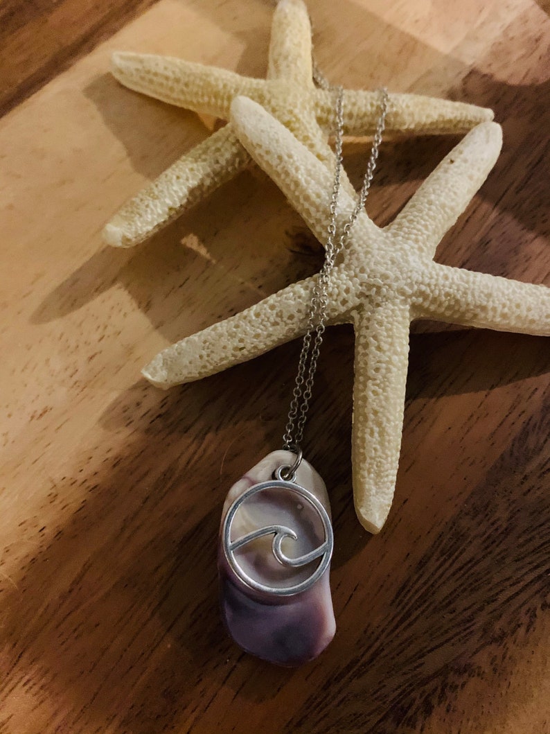 Genuine Purple Wampum Shell Necklace With Wave Charm - Etsy Israel